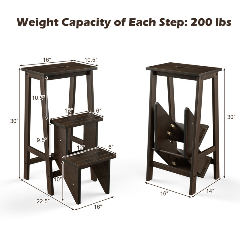 Wildon Home® Oakgrove 3 - Step Wood Folding Step Stool & Reviews | Wayfair