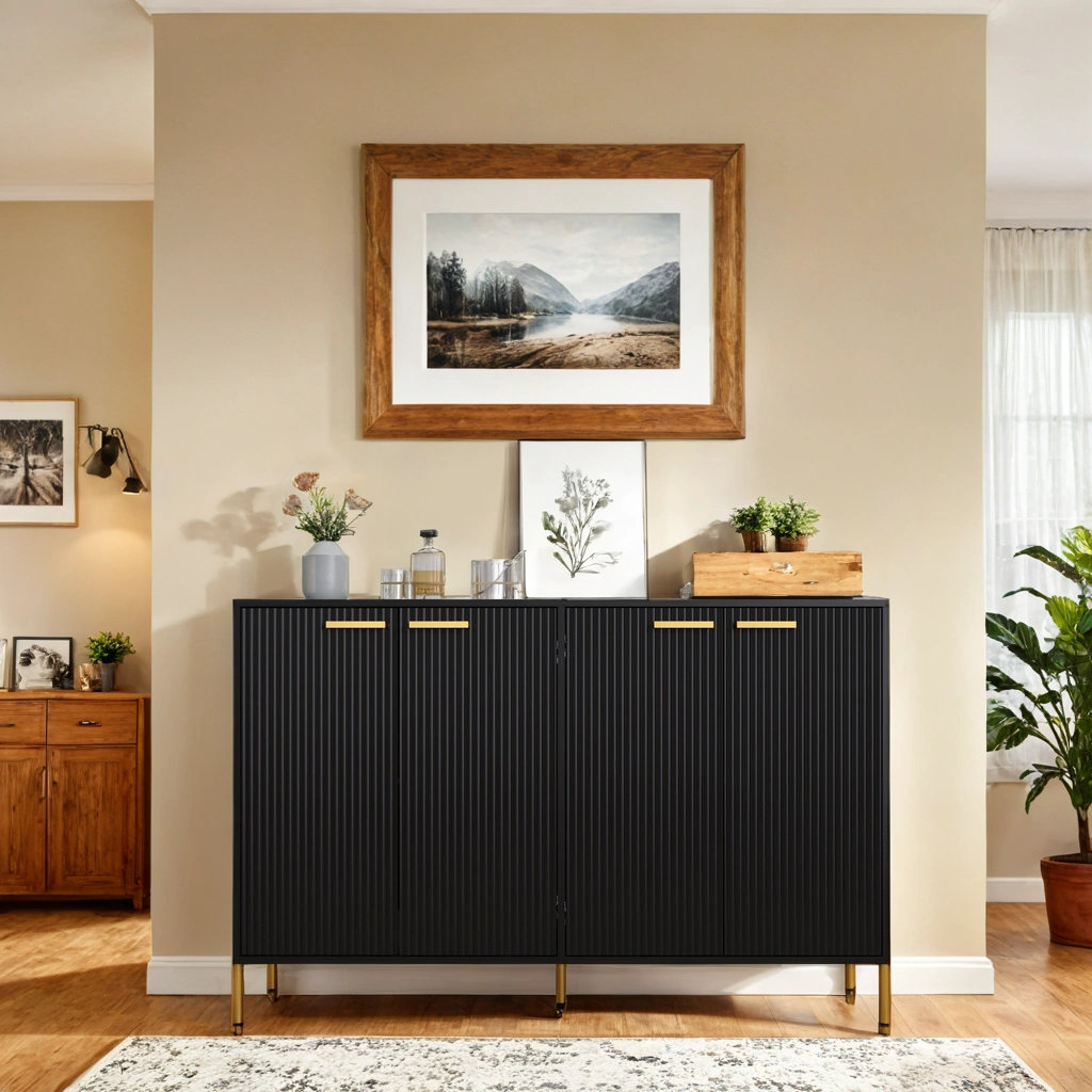 Mercer41 Luxury Fluted Sideboard Cabinet, Accent Large Coffee Bar ...