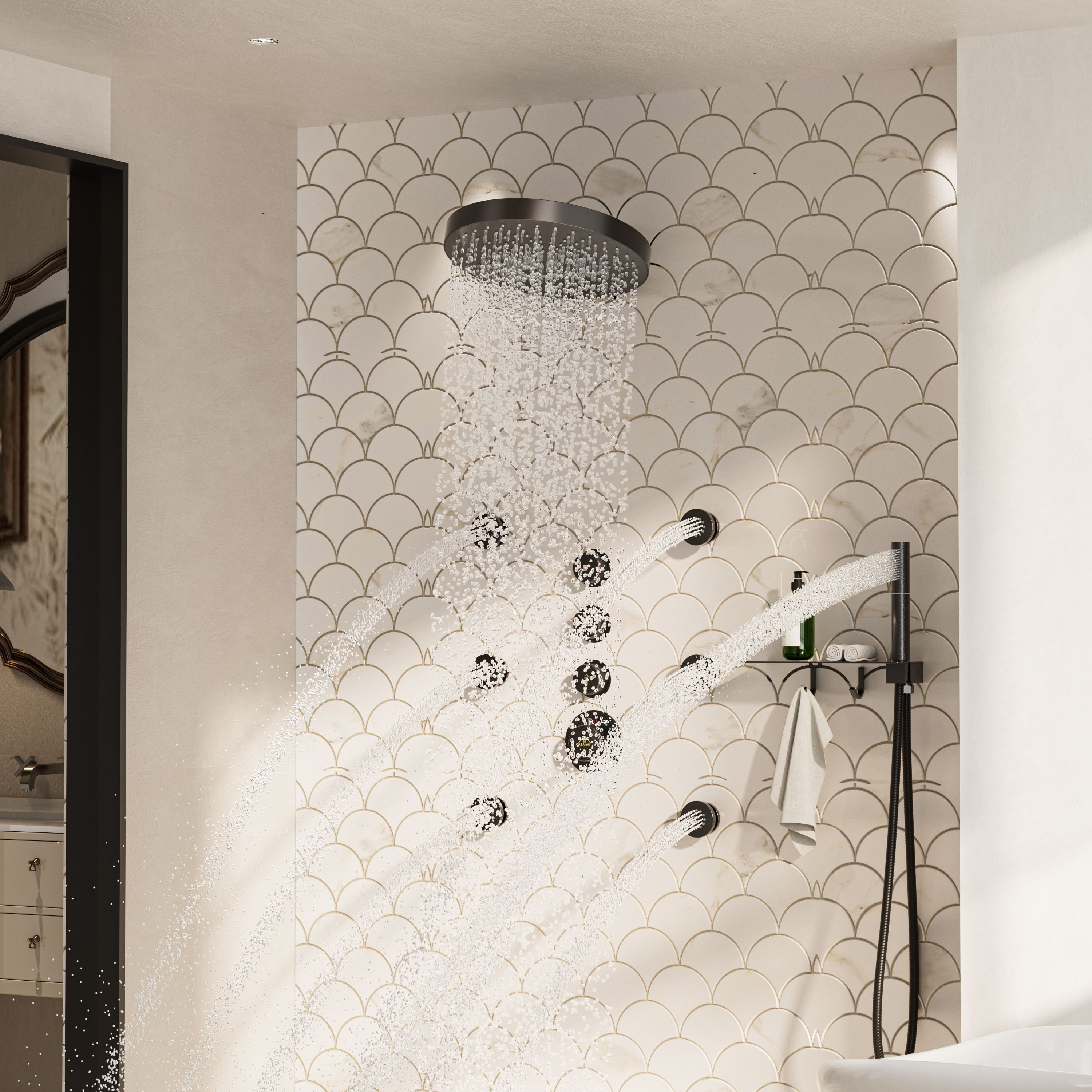 CASAINC Rainfall Thermostatic Shower System with Body Jets, 2-Sprays ...