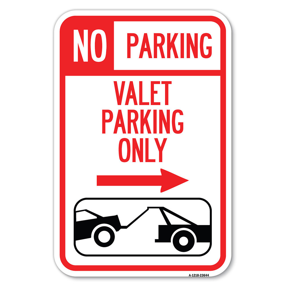 SignMission No Parking Valet Parking Only (With Right Arrow) (With Car ...