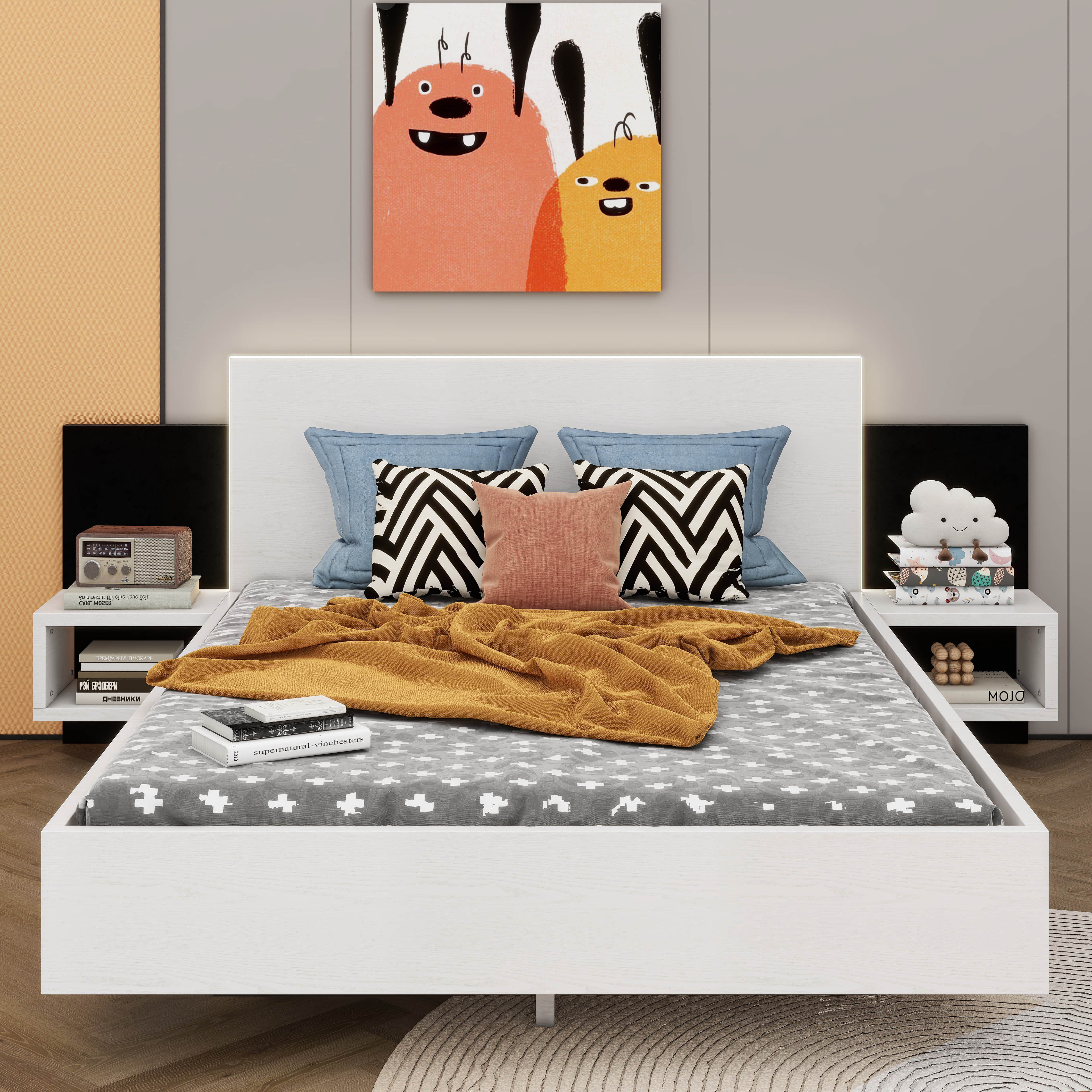 Ivy Bronx Wooden Platform Bed With Floating Design And Integrated LED ...
