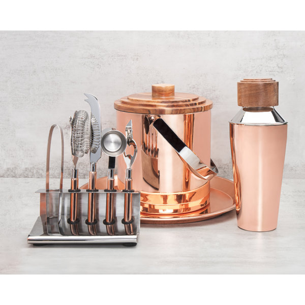 Godinger Silver Art Co Petra Copper & Wood 9 Piece Bar Tool Set | Wayfair