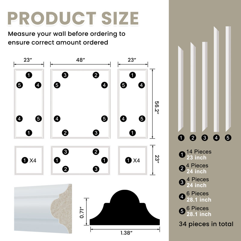 THLYNSAM 6-Frame Wall Molding Kit, Prefabricated Decorative Molded ...