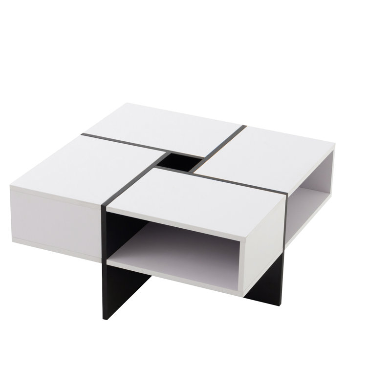 Ebern Designs Modern Elegant Style Square Coffee Table with 4 Shelves ...