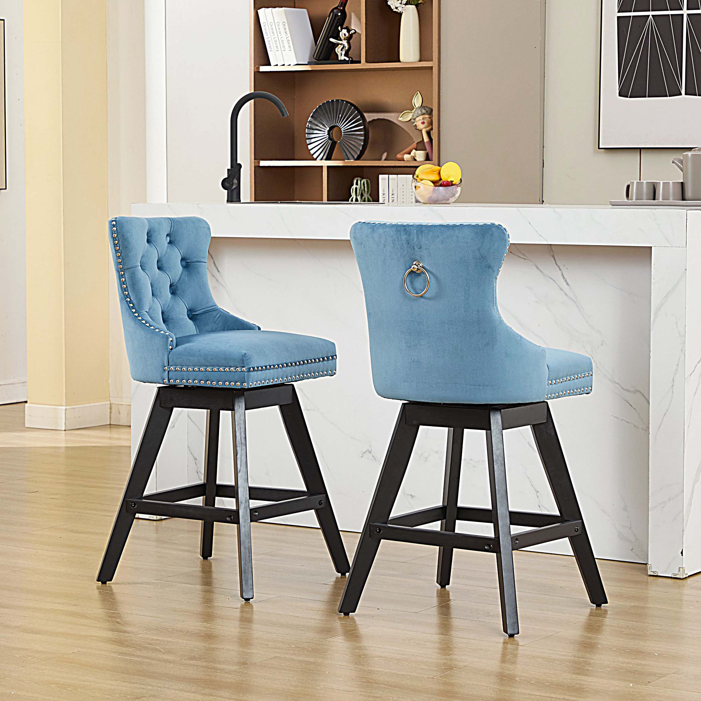 Everly Quinn Swivel Velvet Barstools Bar Chairs with Button Tufted and ...