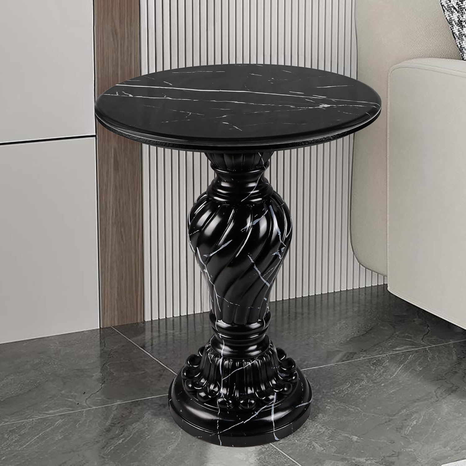 Everly Quinn Modern Roman Column Side Table With Faux Marble Top ...