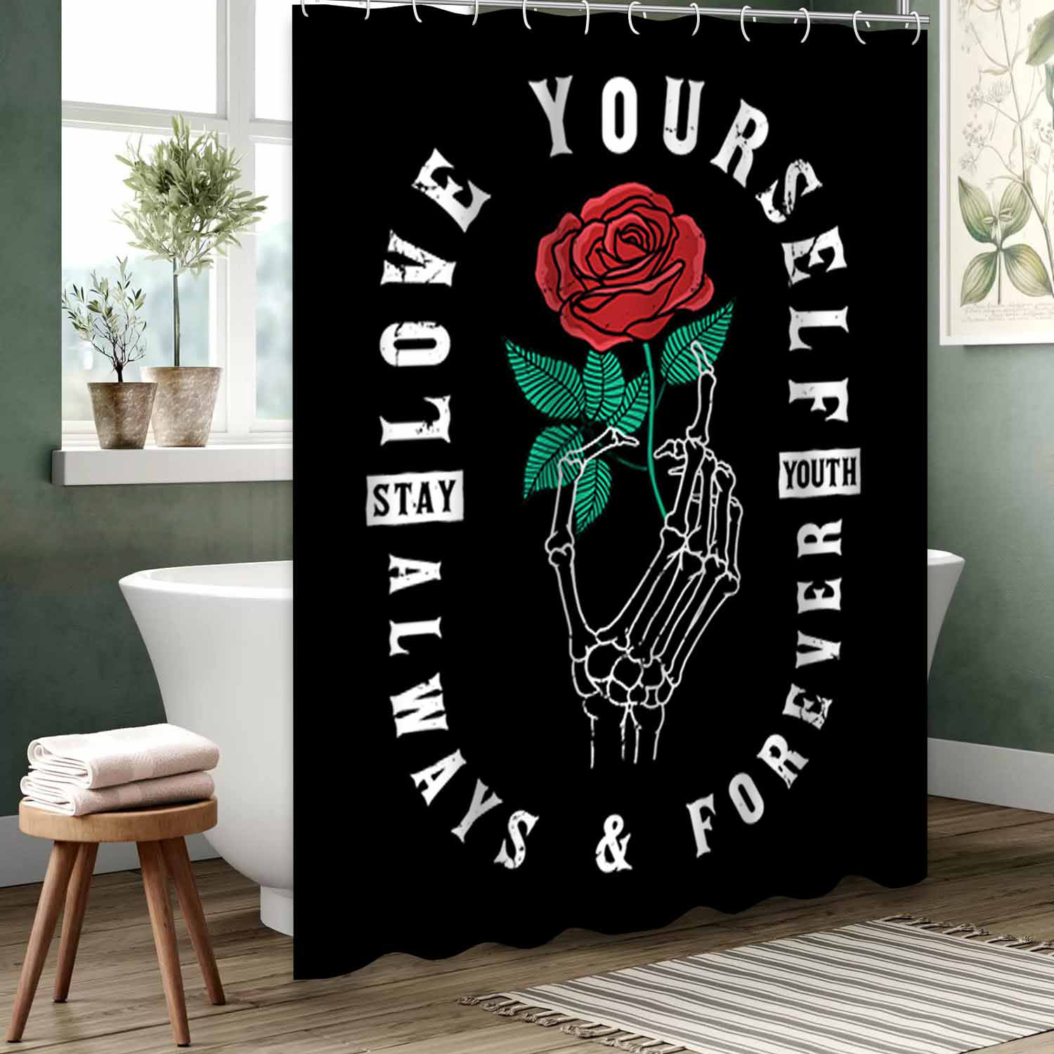 East Urban Home Rock & Rose Waterproof Shower Curtain - Skeleton Skull ...