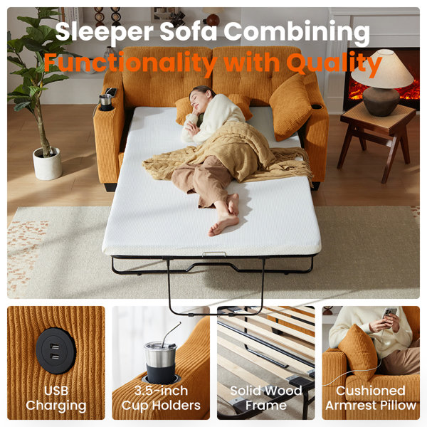 Latitude Run® Deane Collection Pull Out Sofa Bed Modern Corduroy and ...