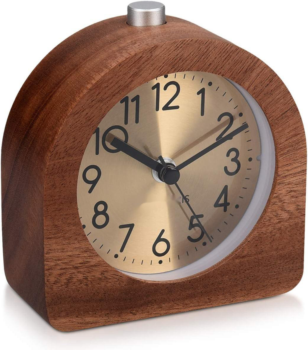 Latitude Run® Wood Analog Alarm Clock - Half-Round Gold Face Battery ...