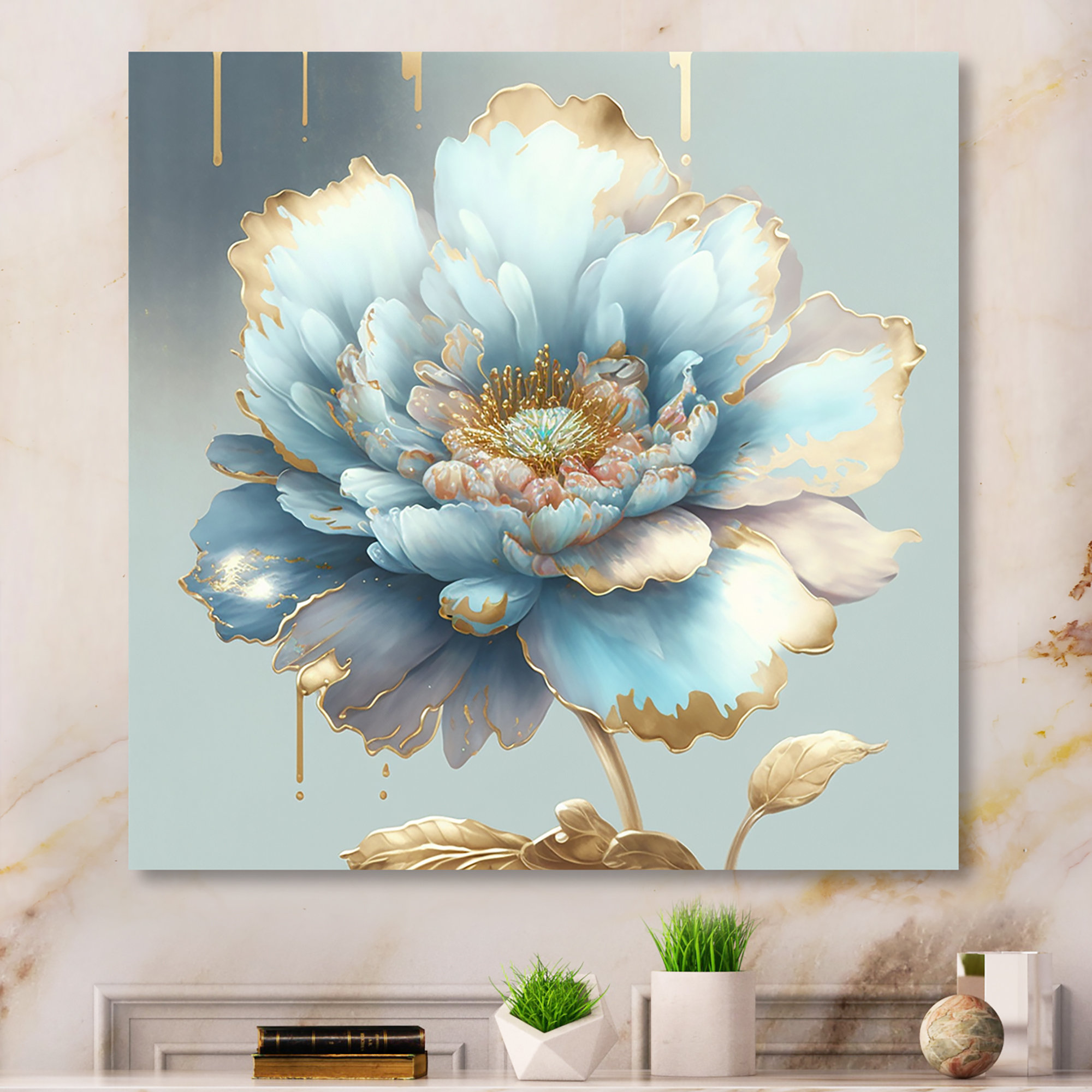 House of Hampton® Chic Blue Blooming Flower IV - Floral Framed Canvas ...