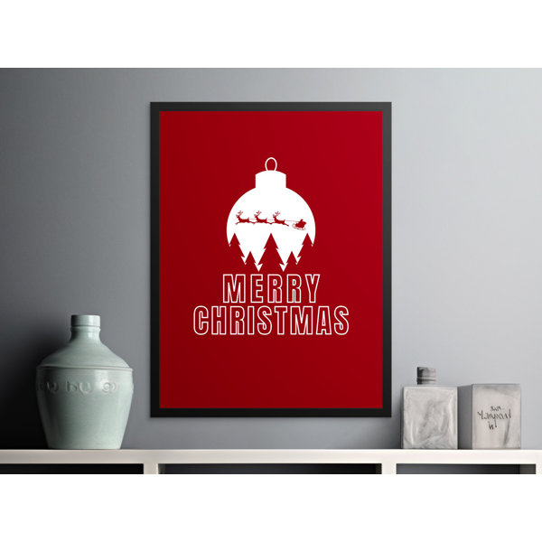 Lark Manor Red Merry Christmas Design Holiday Wall Decor Framed Poster ...