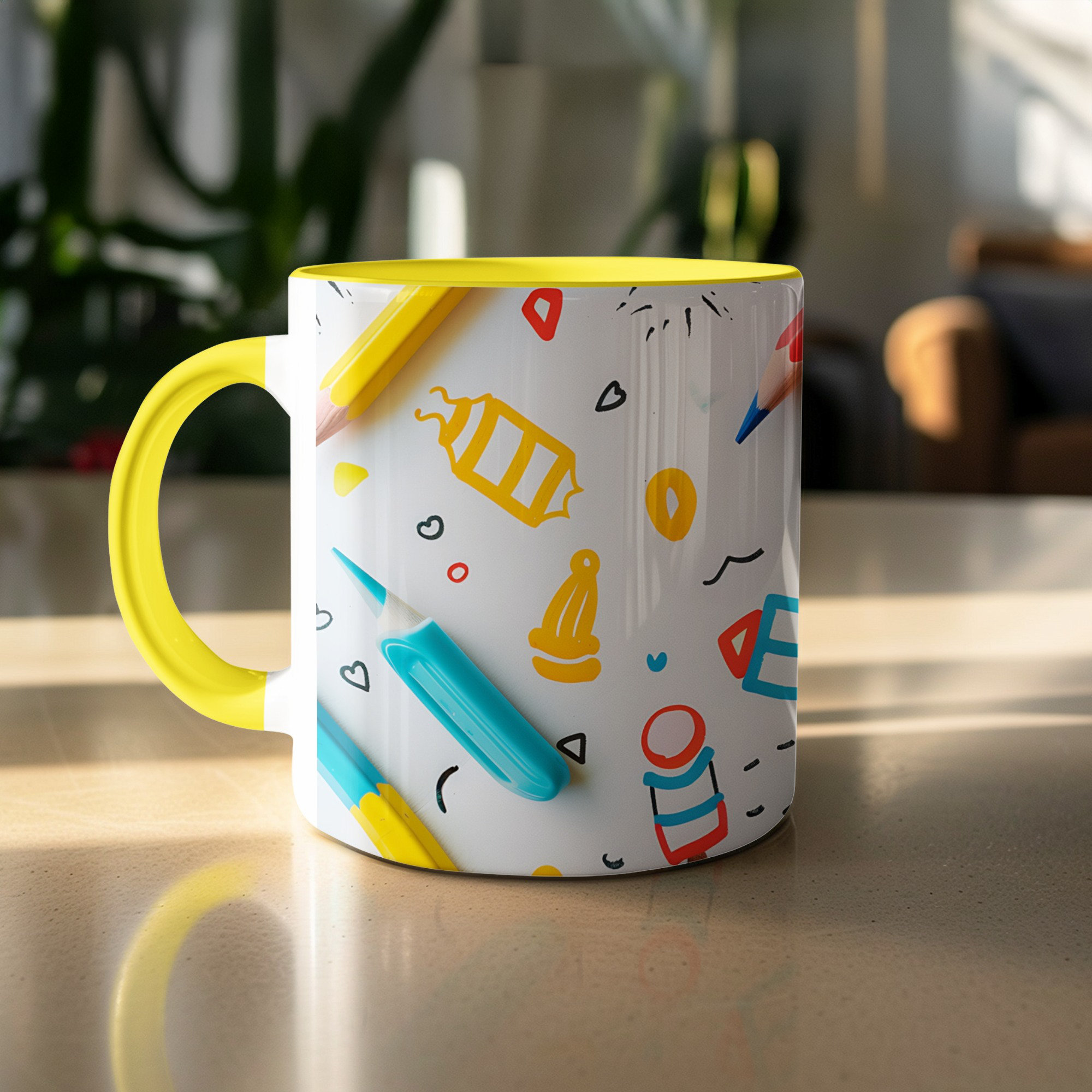 East Urban Home Kids Drawing Style 11oz Accent Mugs – White Ceramic ...