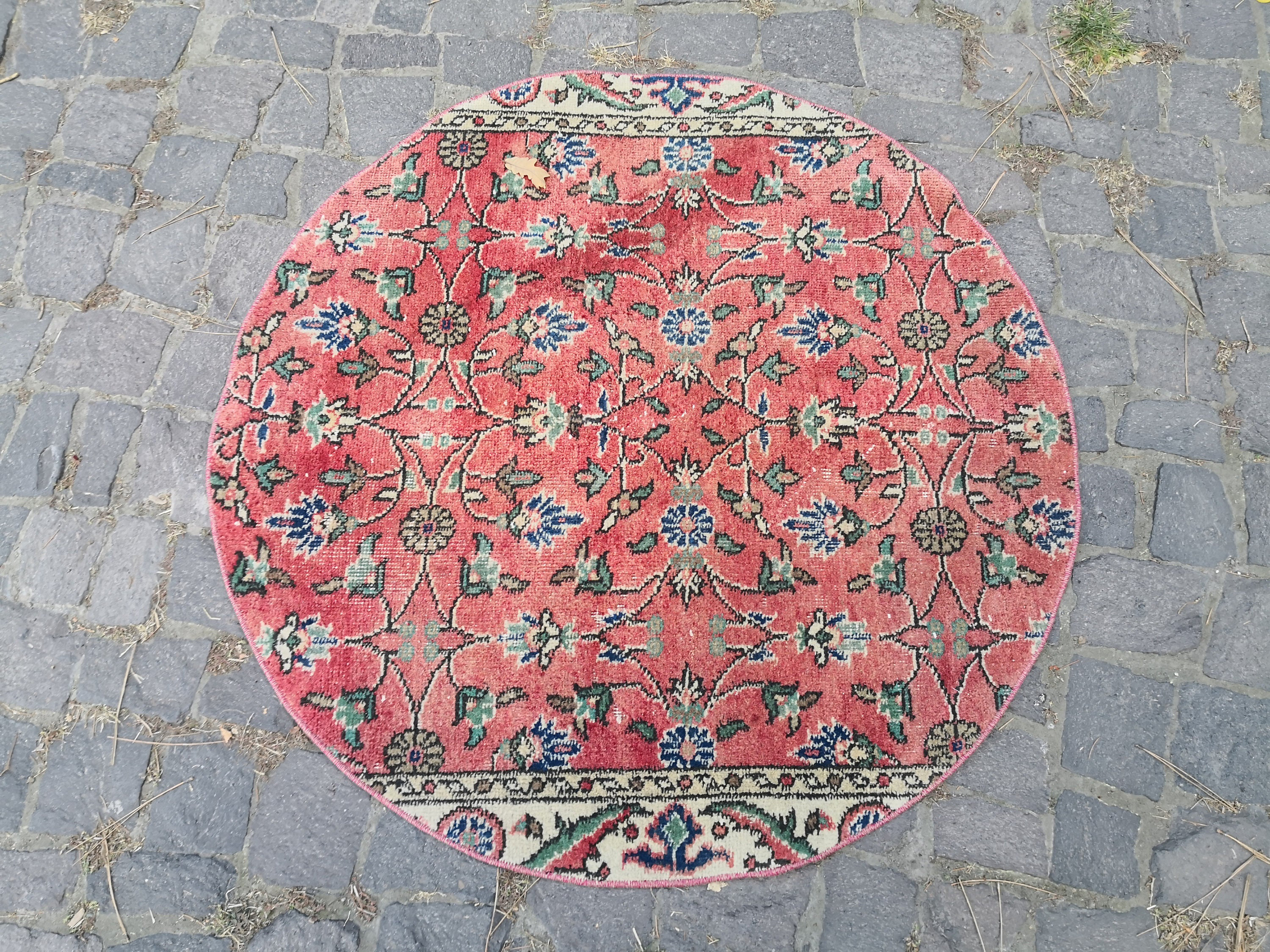 kayra export Vintage Turkish Round Handmade Wool Rug - Anatolian Carpet ...