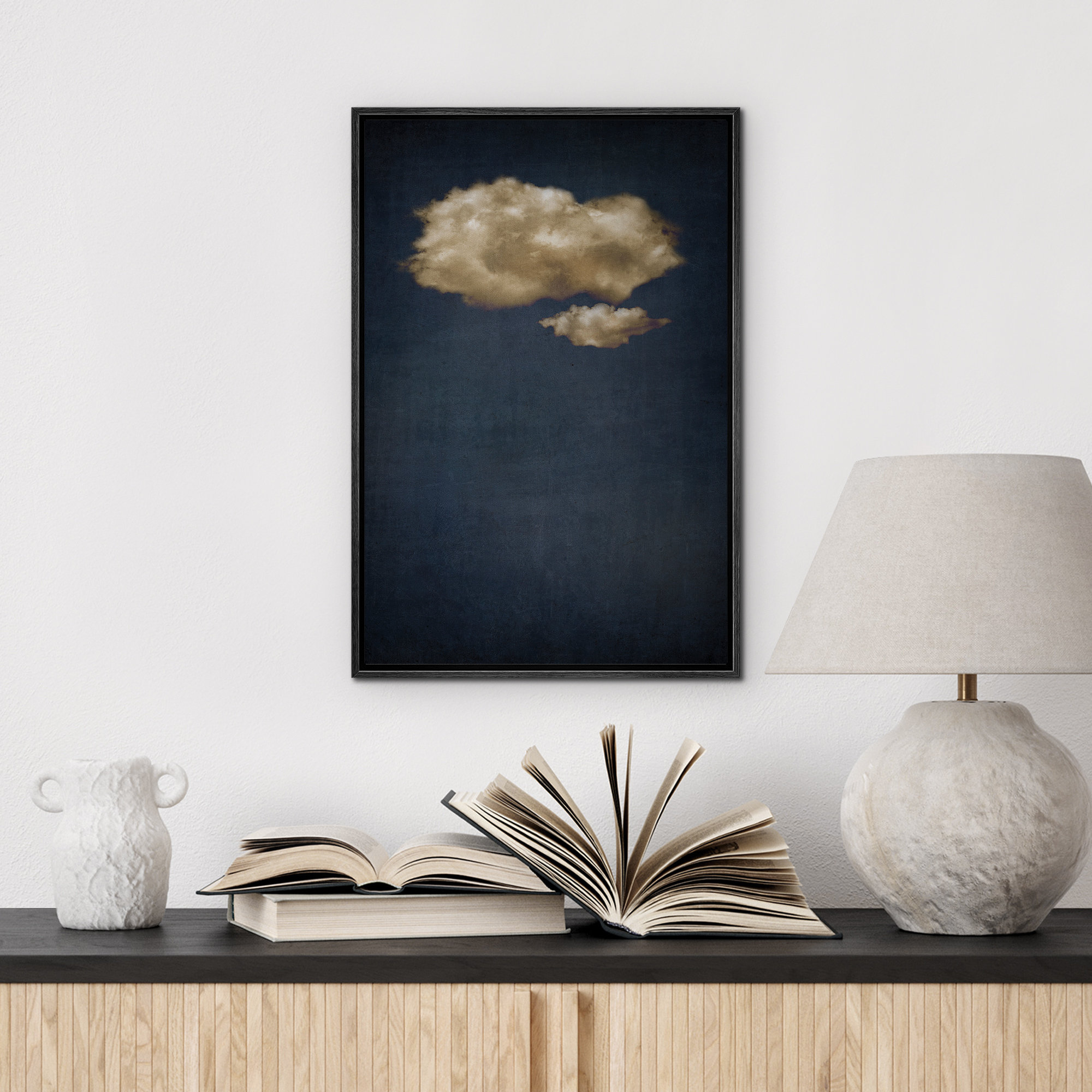 wall26 Navy Pastel Classic Clouds In The Sky Abstract Dark Minimalist ...