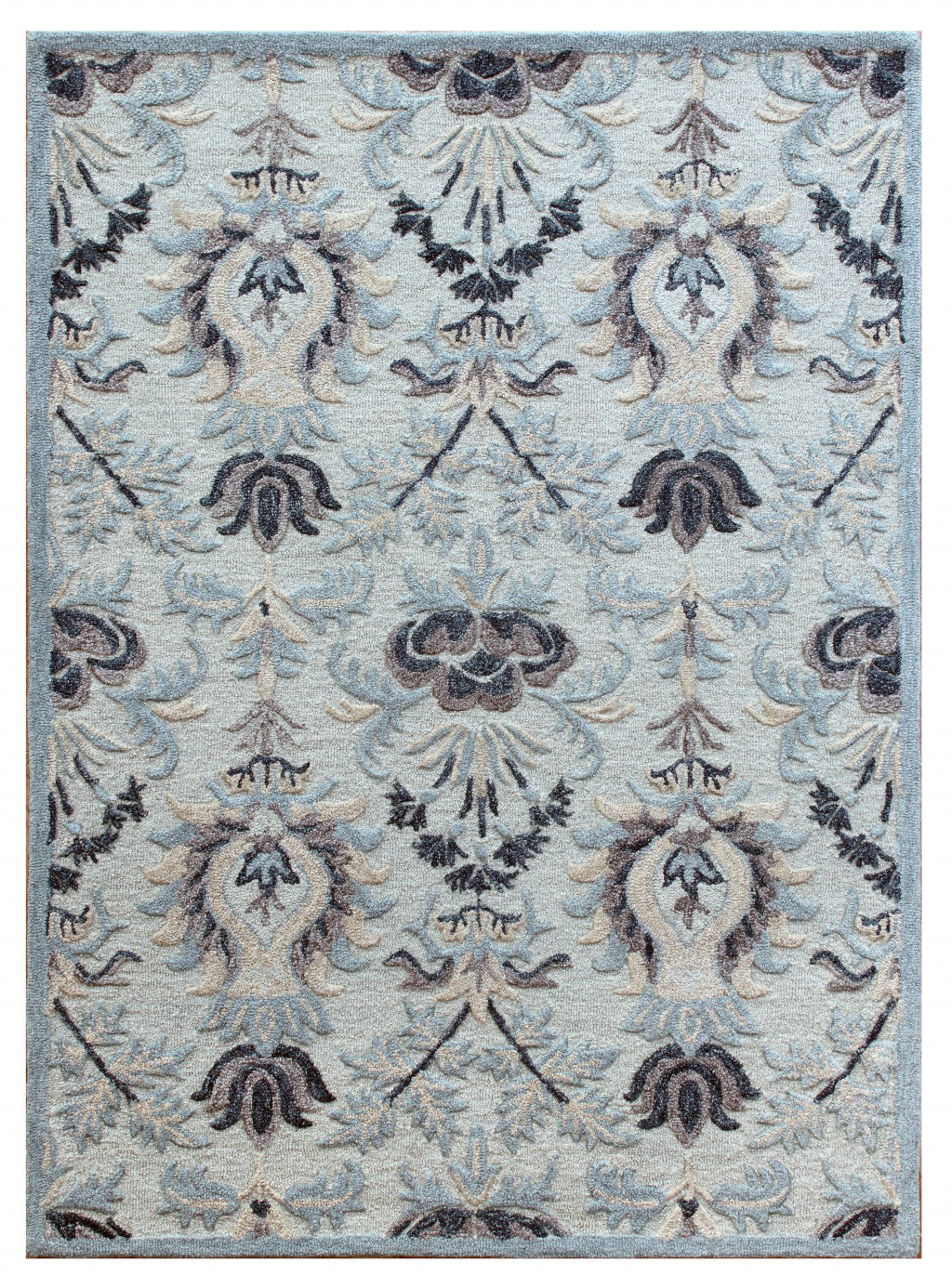 HomeRoots Floral Machine Made Rectangle 5' x 7' Wool Area Rug in Blue ...