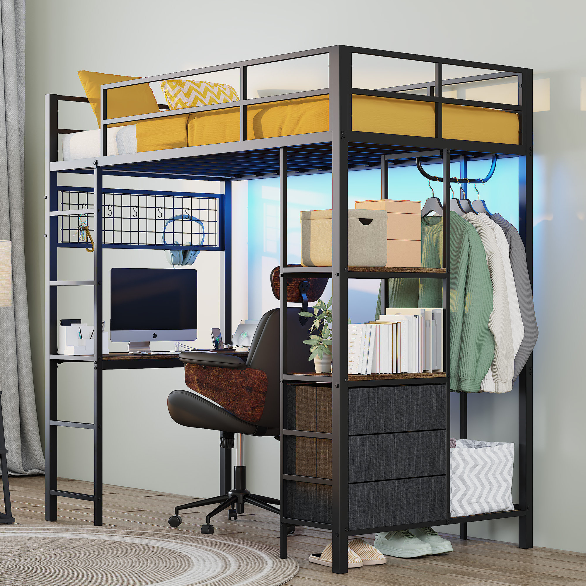 Trent Austin Design Tryston Twin Loft Bed With Storage Drawers,Charging ...