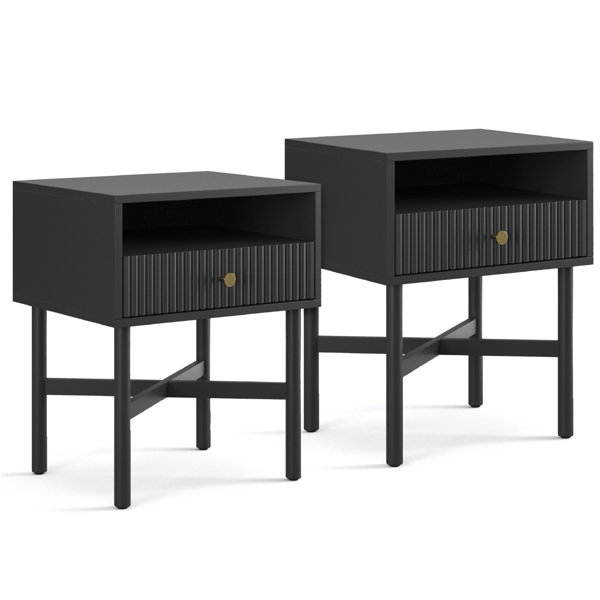 Latitude Run® Fluted Nightstand Set Of 2 - Natural Oak With Black Knob ...