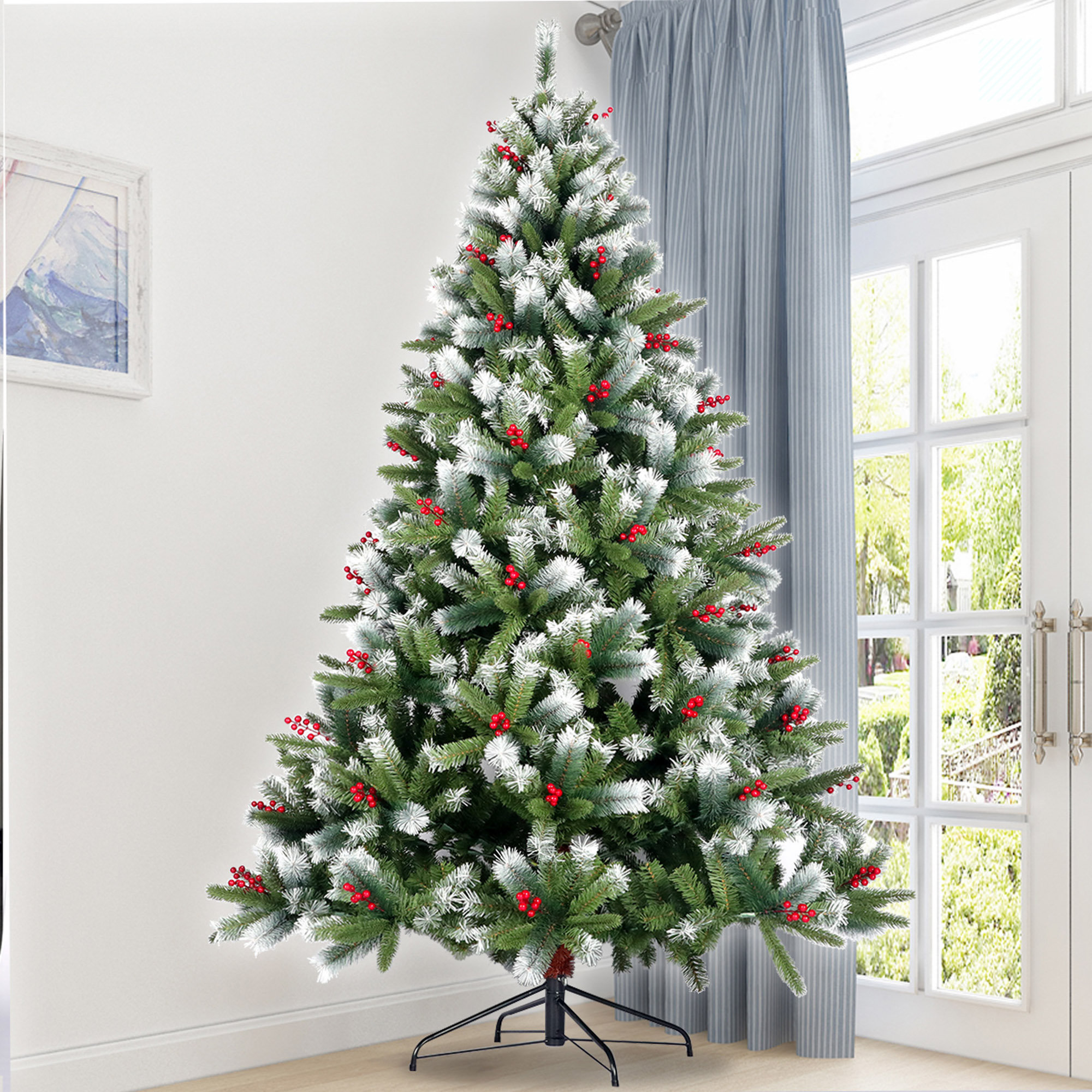 ExpressThrough Artificial Christmas Tree Flocked Pine Needle Tree with ...