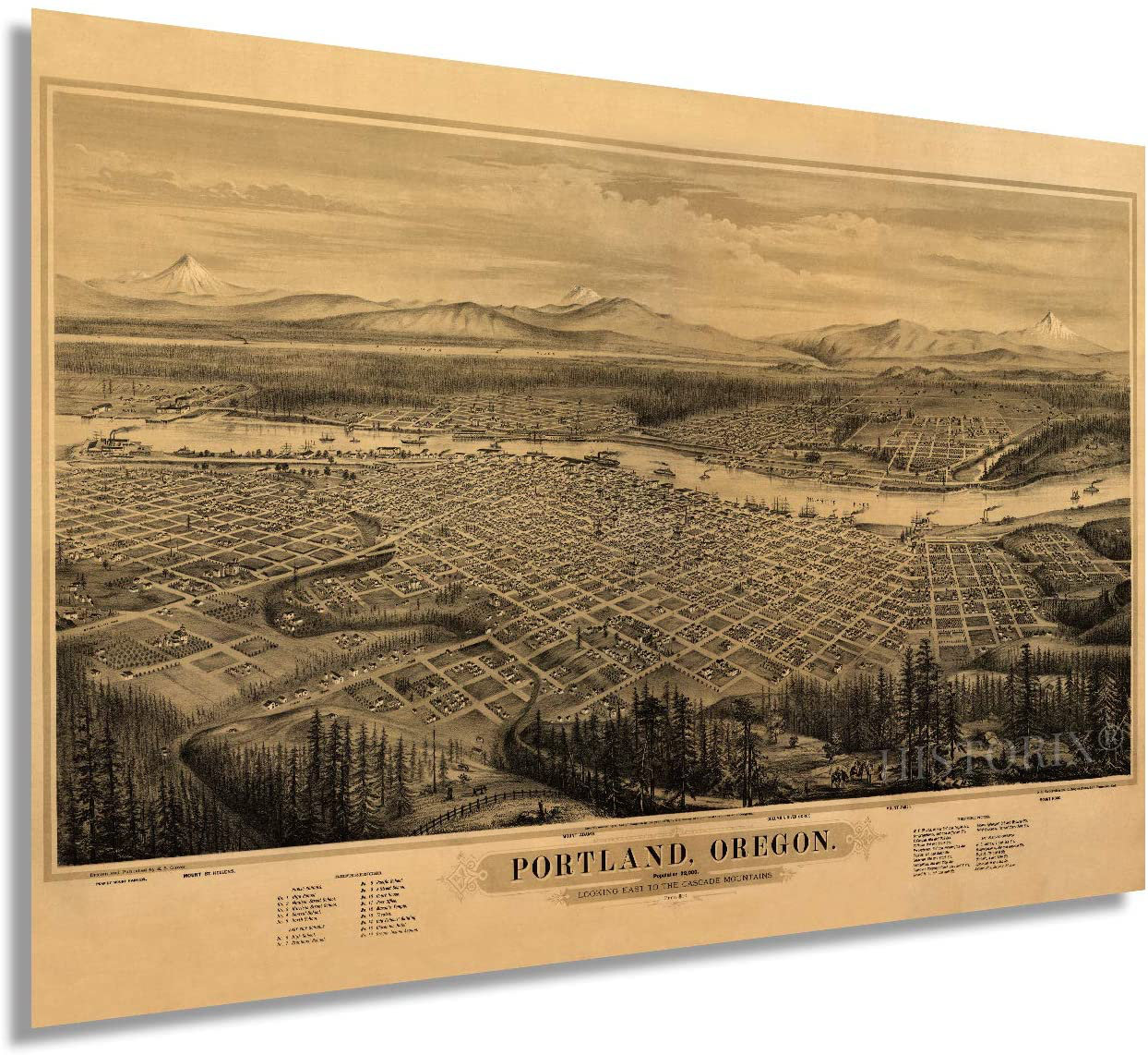 Charlton Home® 1879 Portland Oregon Map Poster Wall Art on Paper | Wayfair