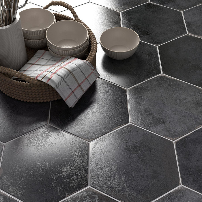 Bond Tile Mandalay Hex 9.13 in. x 10.51 in. Polished Concrete Look ...