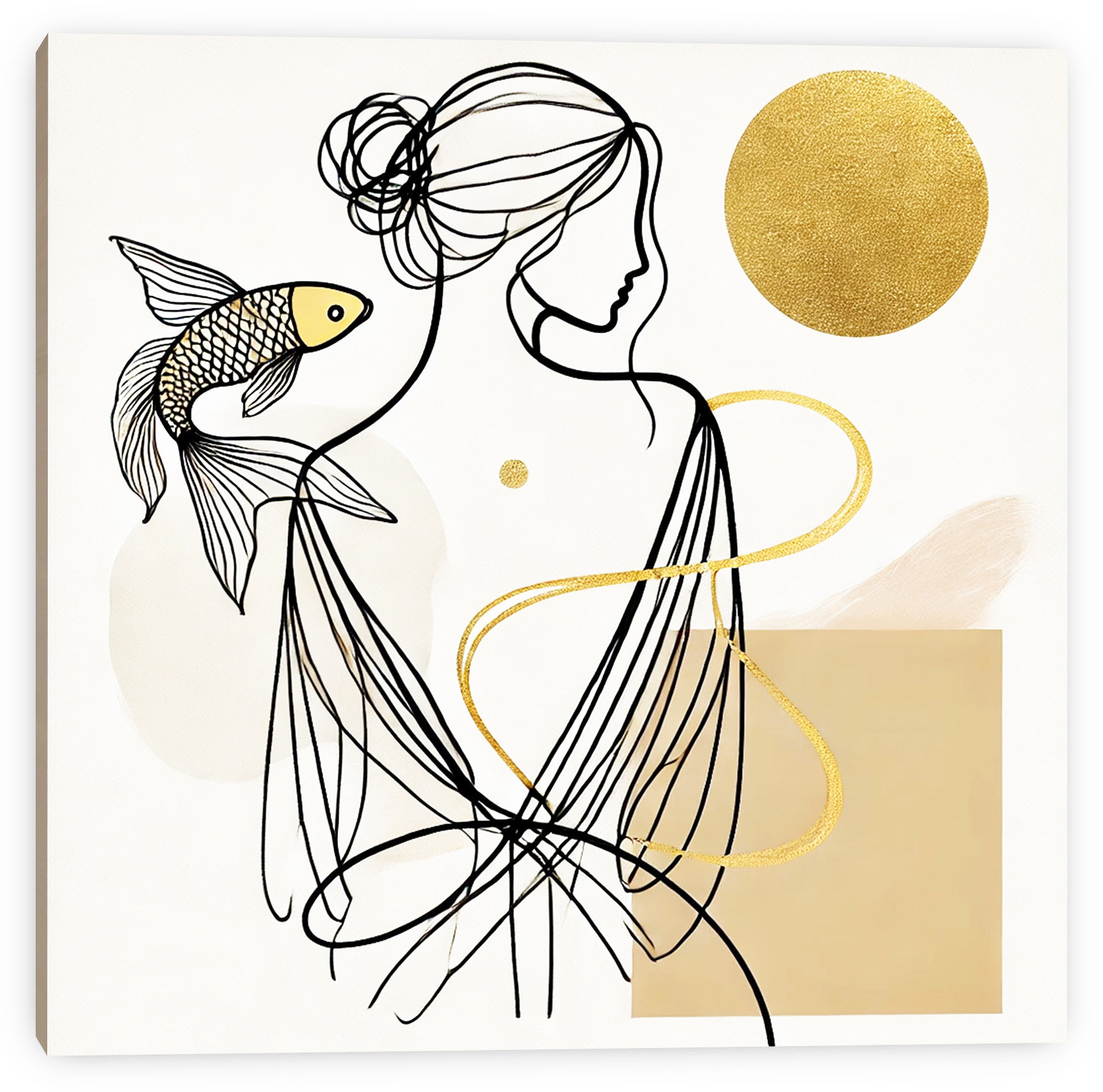 Wrought Studio™ Golden Muse - Modern Line Art Wrapped Canvas Wall Art ...