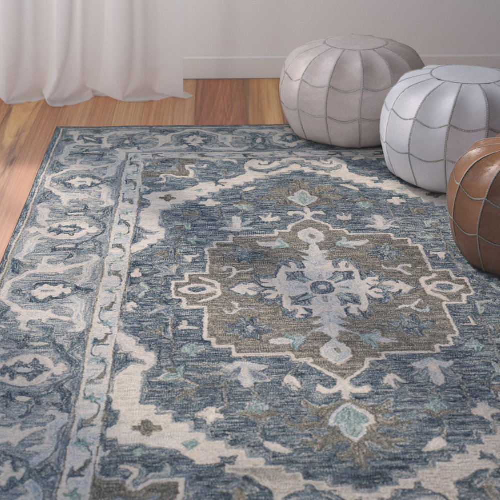 Bungalow Rose Vahakn Hand-Tufted Wool Dark Blue Area Rug & Reviews ...