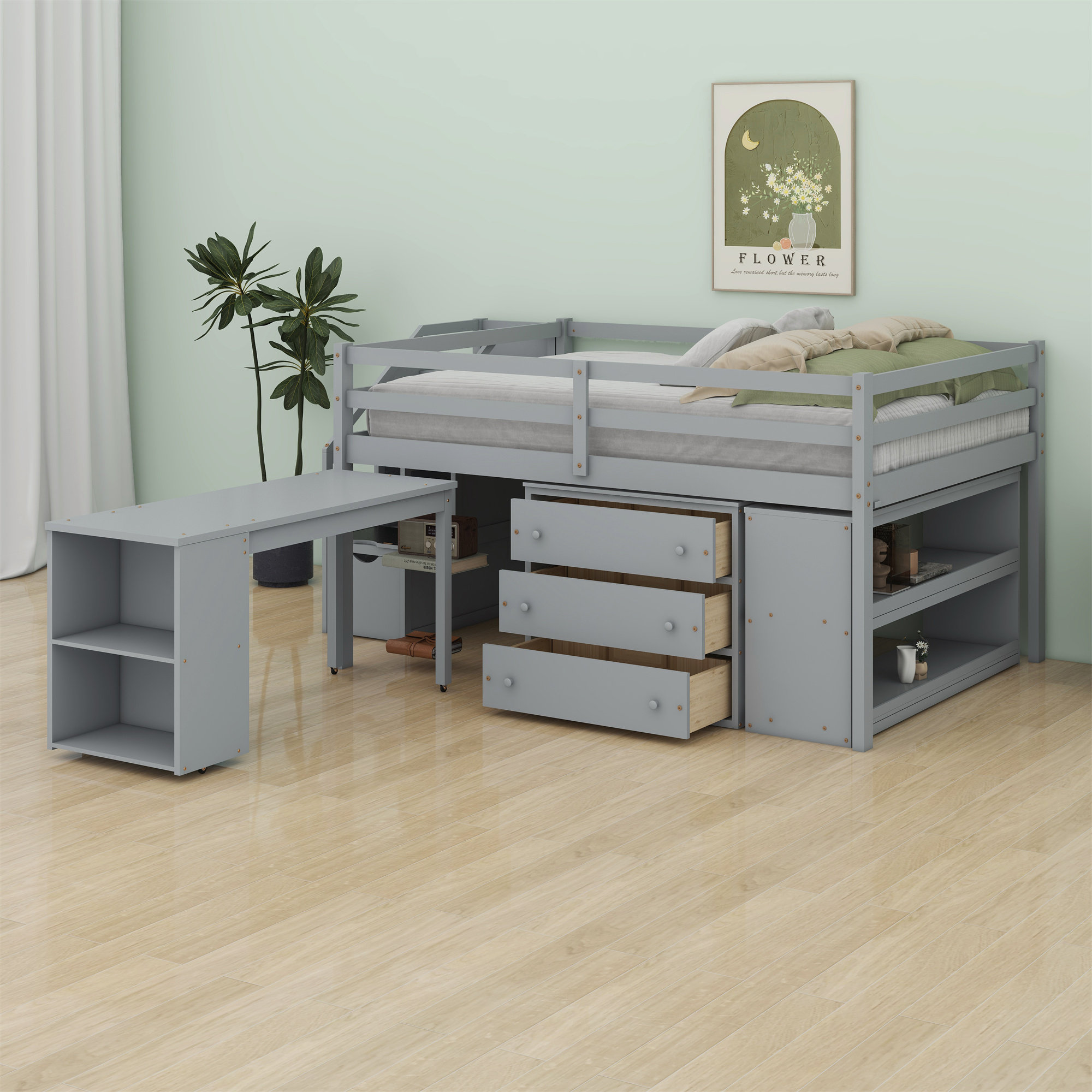 Harriet Bee Loft Bed With Retractable Writing Desk And 3 Drawers ...