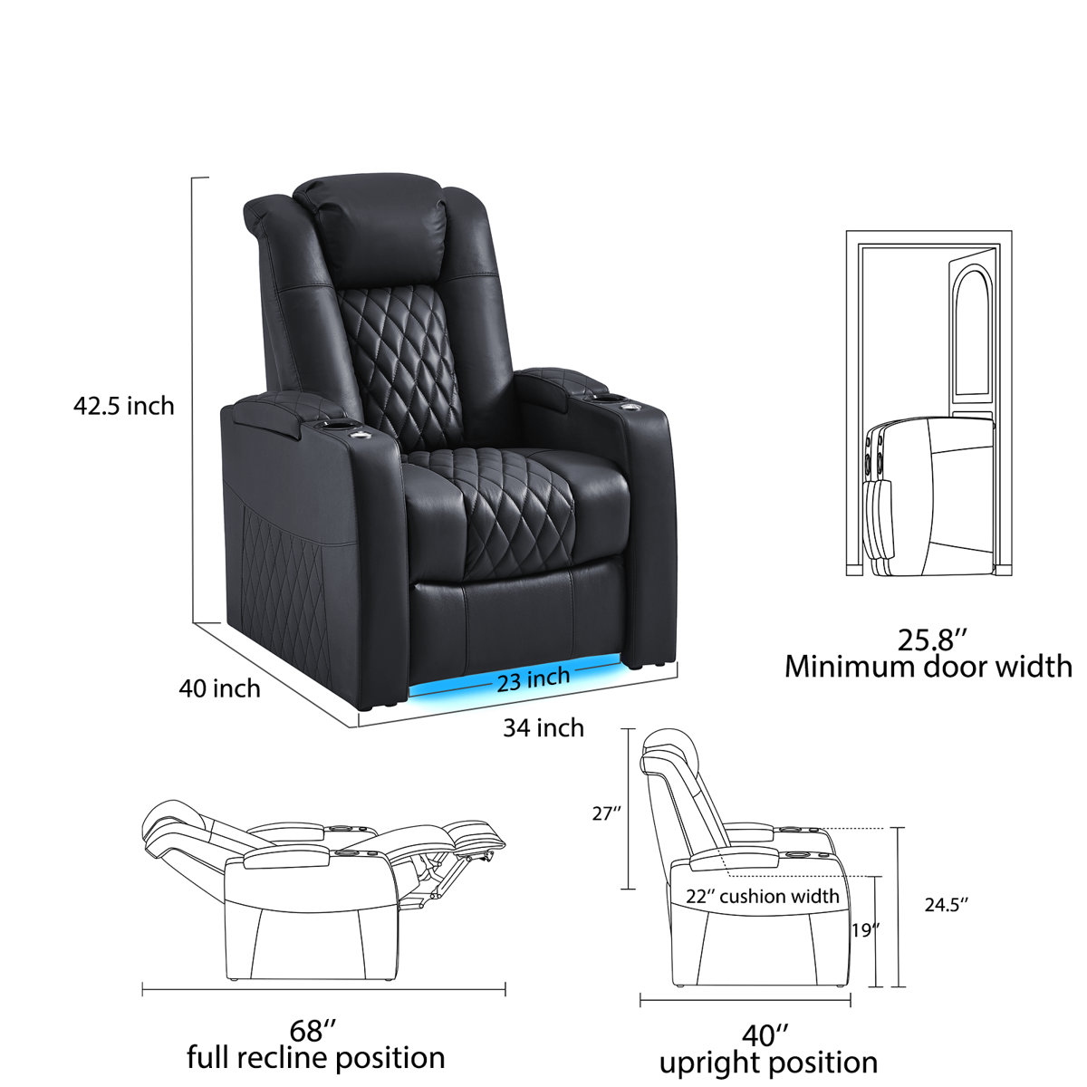 Wrought Studio™ Leather Home Theater Seating, Game Seats Movie Theater ...