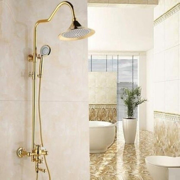 Juno Showers Rose Gold Exposed Wall-Mount Rain Shower System with Mixer ...