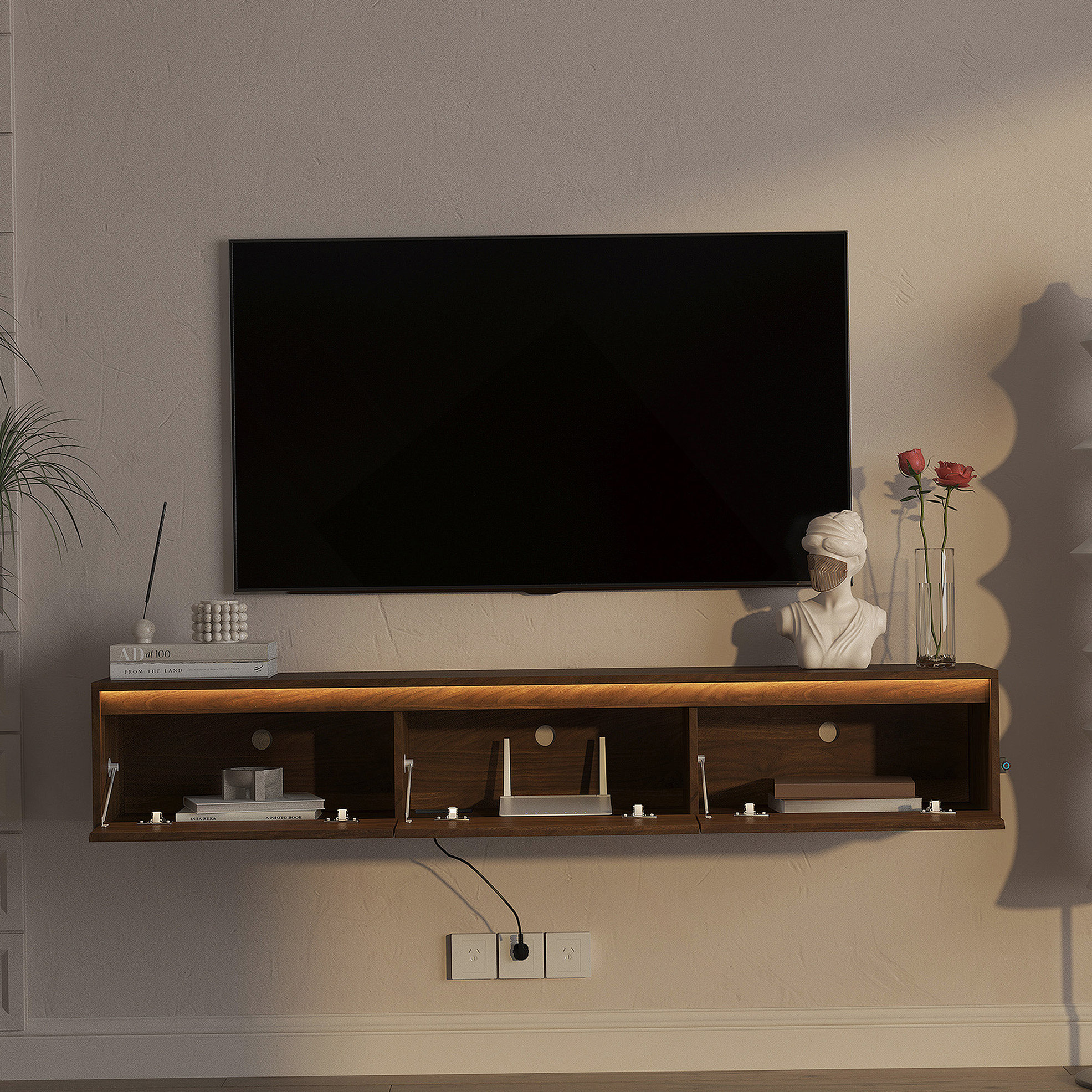 Wrought Studio™ Floating TV Stand, Wall Mounted TV Stand With LED ...
