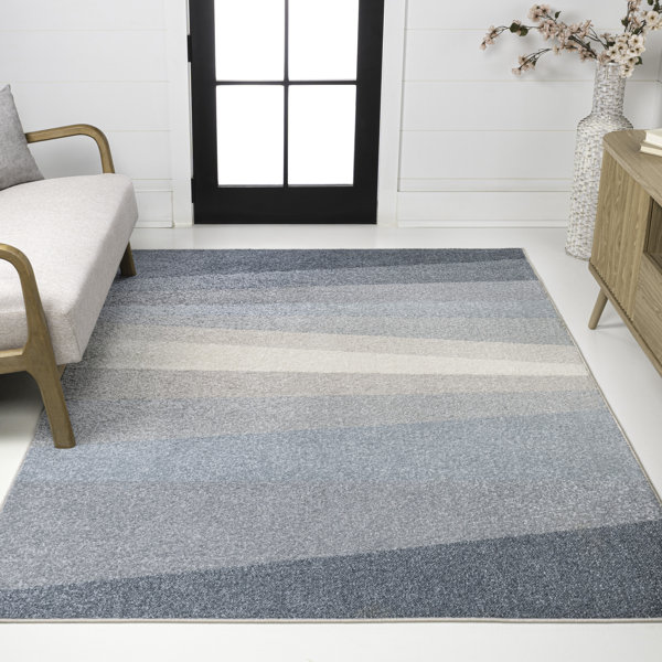 Ebern Designs Howden Geometric Striped Blue/Cream/Gray Rug | Wayfair