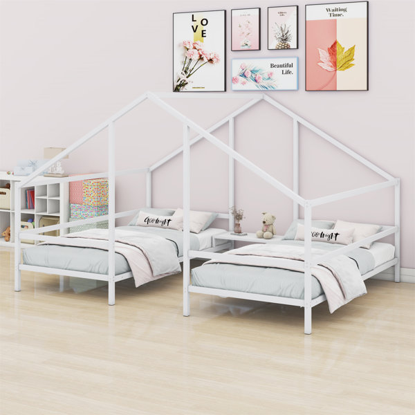 Harper Orchard Metal Double Triangular House Beds With Built-In Table ...