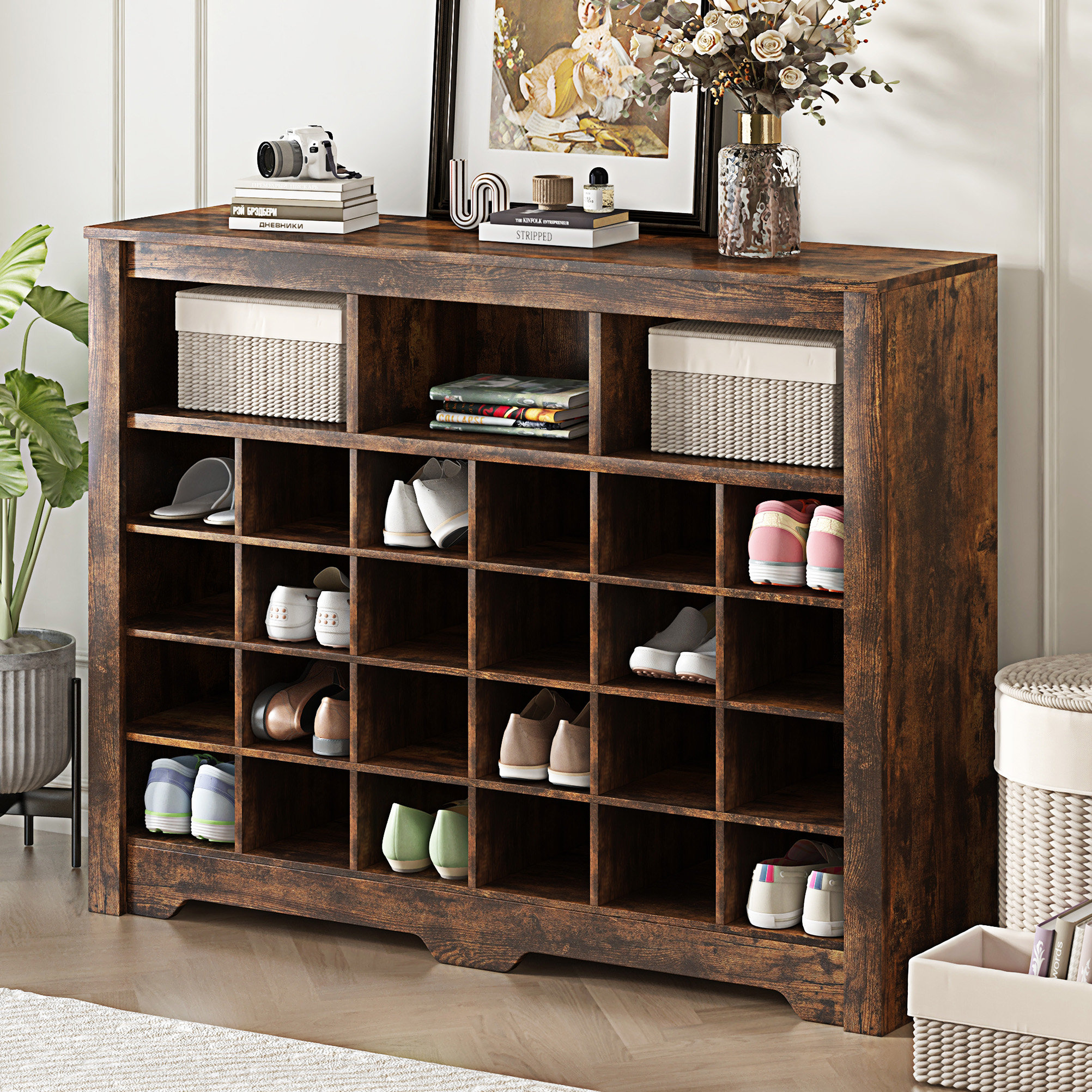 Latitude Run® Sleek Design 24 Shoe Cubby Console | Wayfair