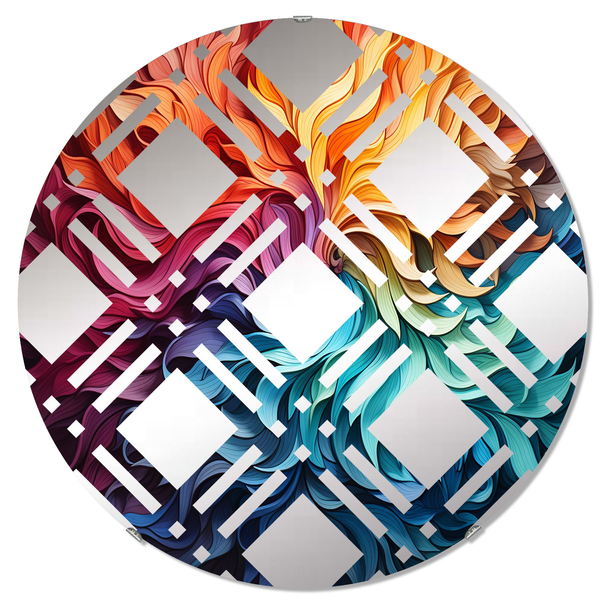 Design Art Multicolor Op Art Chromatic Whirlpool - Plaid Decorative Mirror|Round | Wayfair