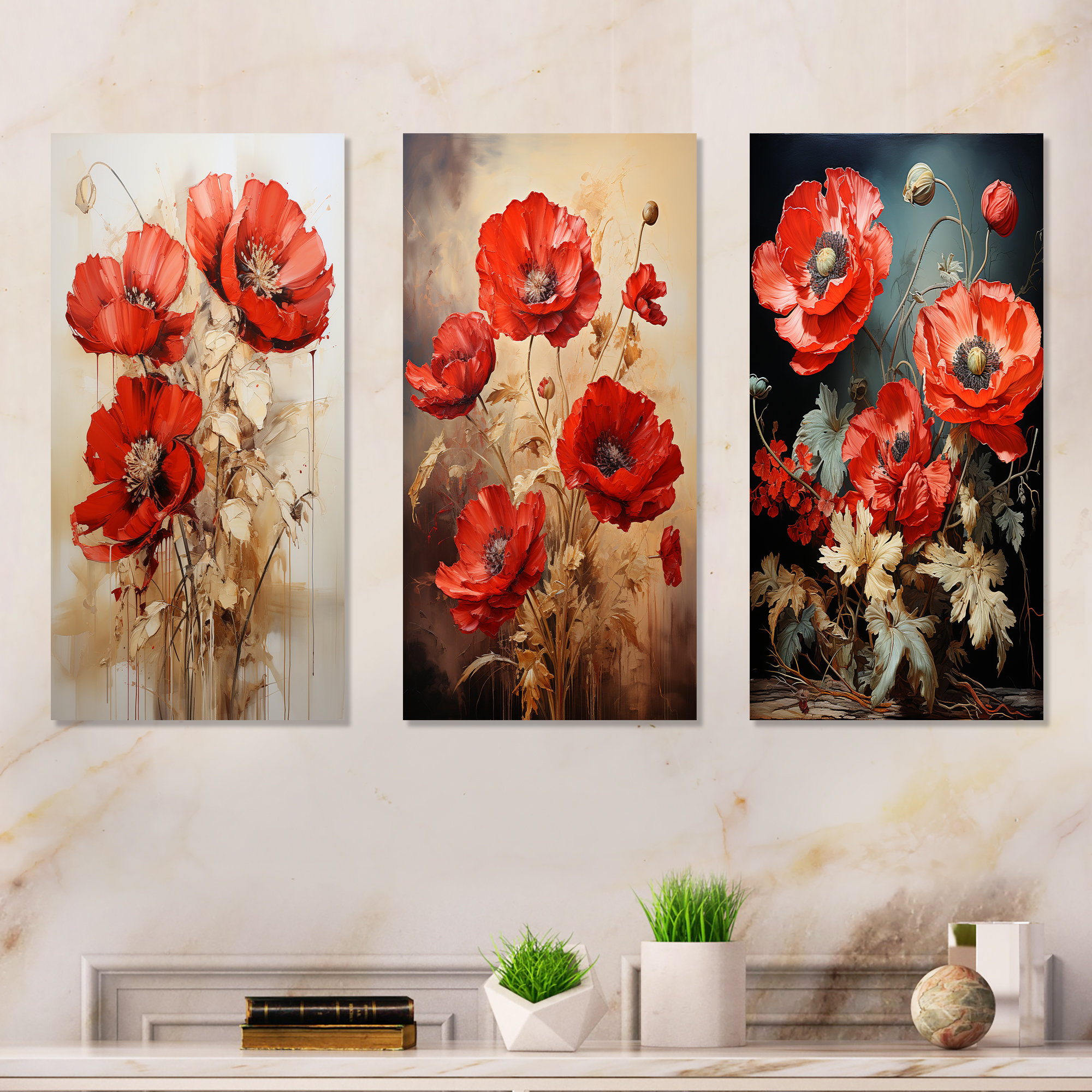 Red Barrel Studio® Poppies Scarlet Solitude - Poppies Canvas Prints Set ...
