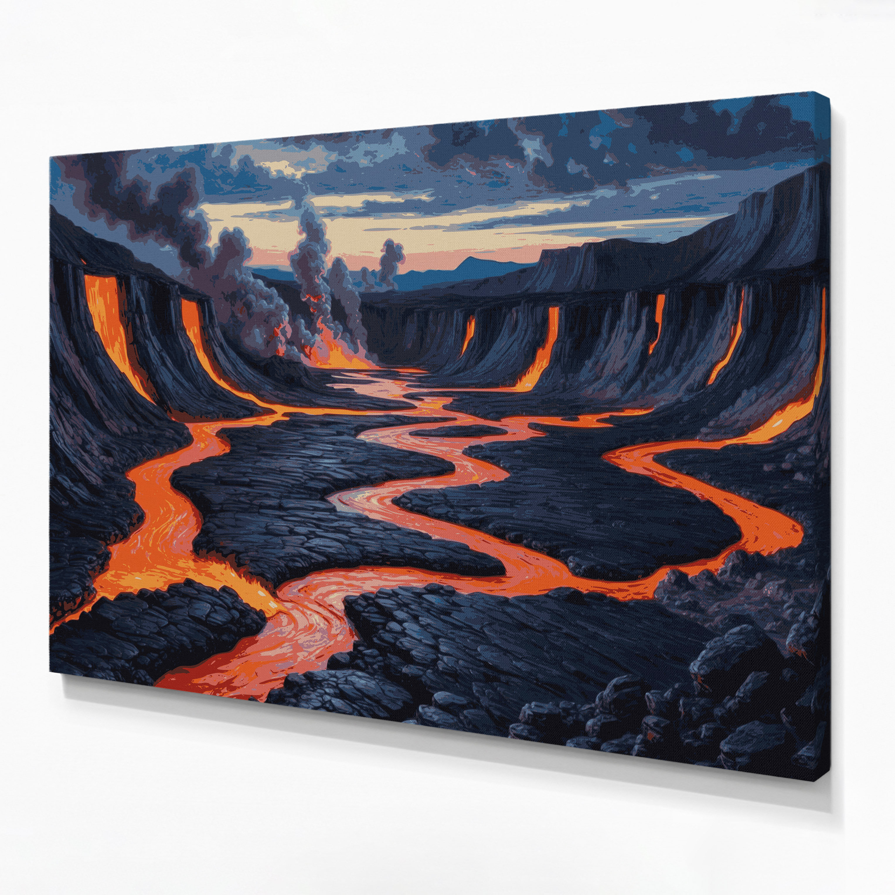 Ivy Bronx SciFi Lava flows volcanic landscape Gray Canvas Wall Art ...
