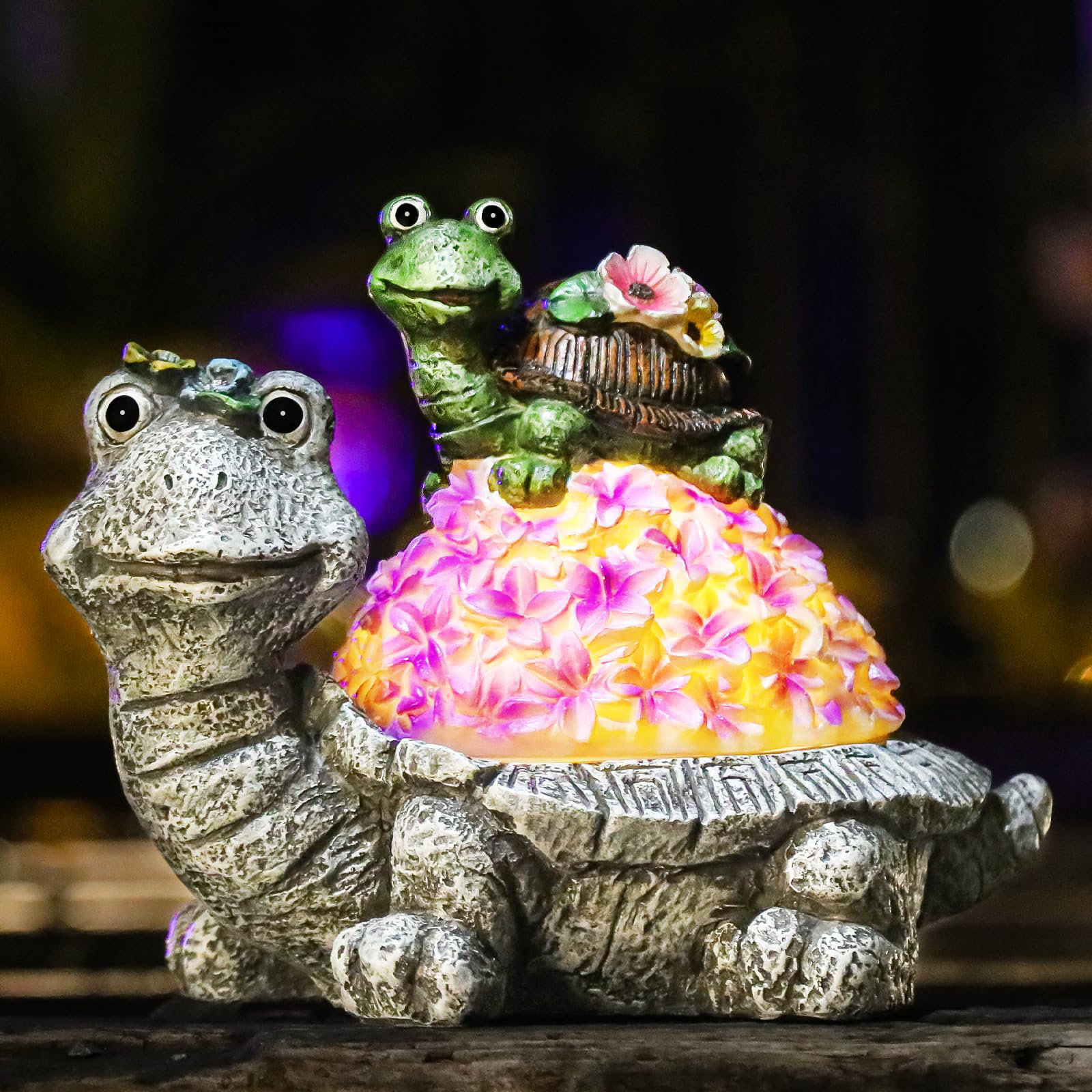 Arlmont & Co. Solar Flower Turtles Statue for Outdoor | Wayfair