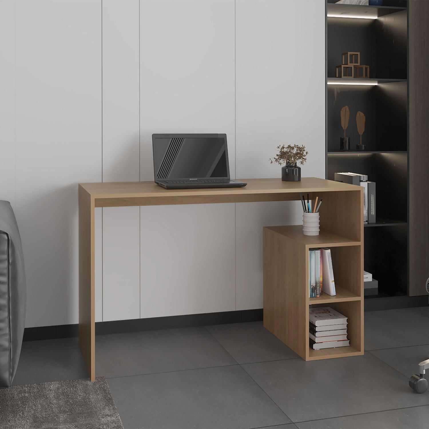 Latitude Run® Light Pine Computer Desk with 3 Shelves, Perfect for Home ...