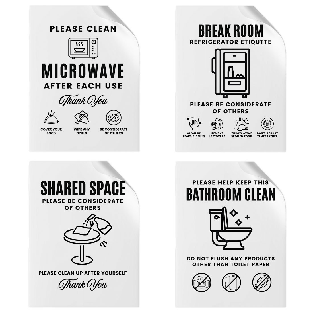 Koyal Wholesale 4 Pack 4X5 Bathroom & Kitchen Rules Sign, Break Room ...