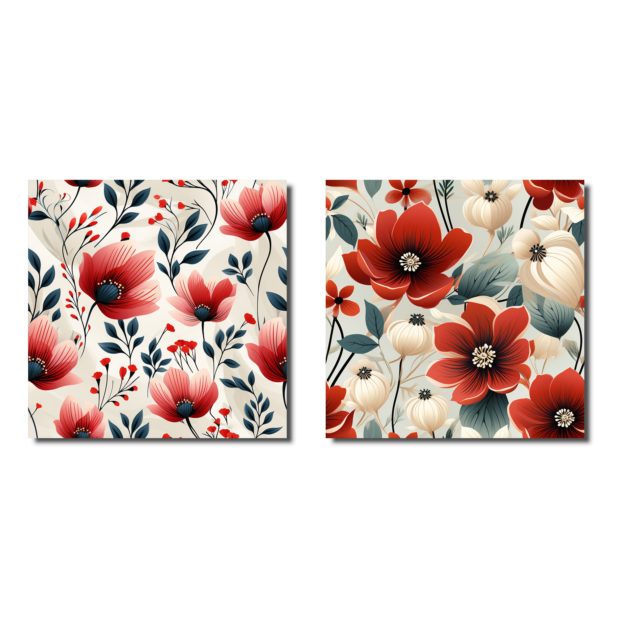 Design Art Red Coastal Elegance Floral Pattern - Floral Square Collage ...