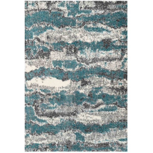 Brayden Studio Mazury Abstract Machine Woven Blue/Grey/Cream Area Rug ...