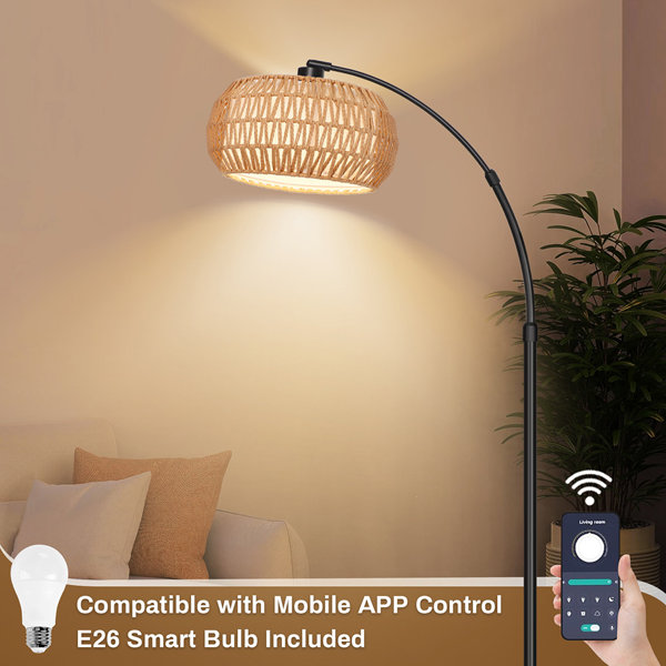 Bay Isle Home™ Rattan Floor Lamp Modern Black Standing Floor Lamps with ...