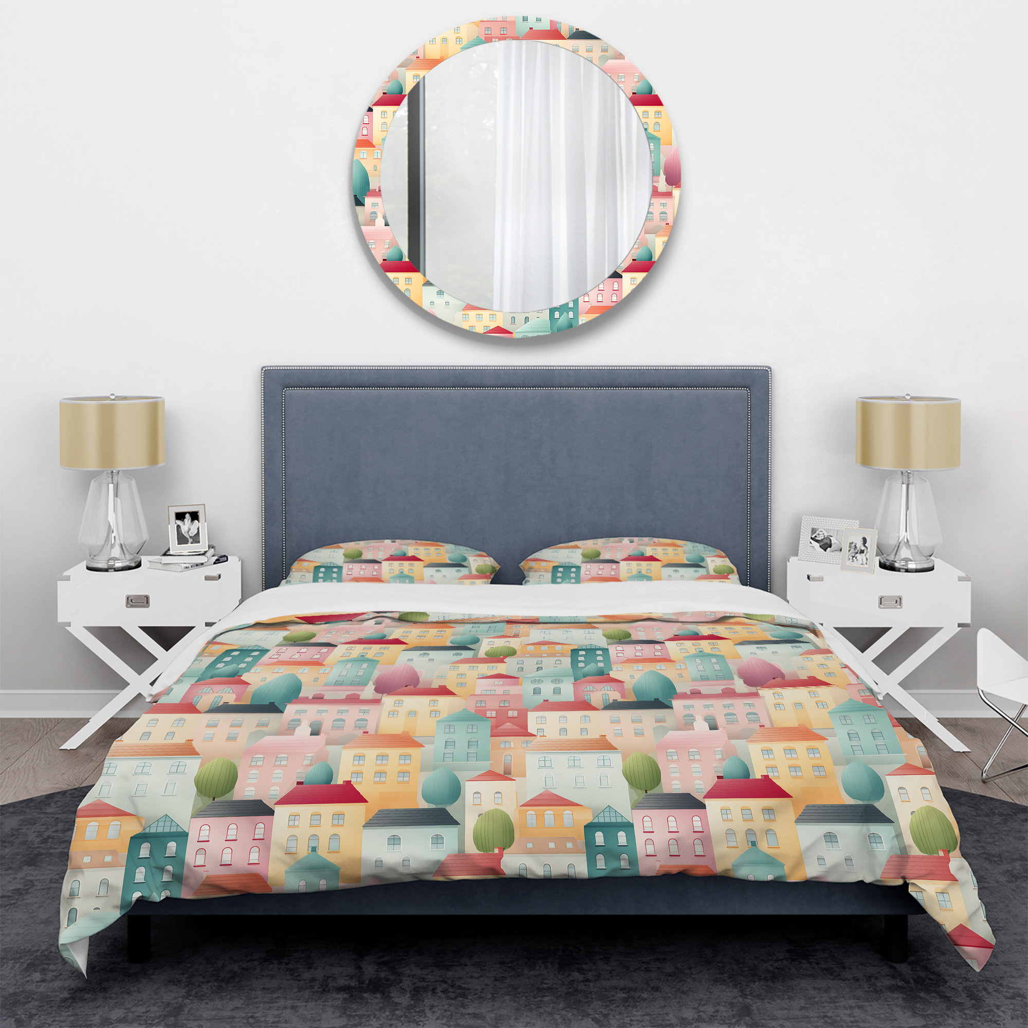 Design Art Soft Pastel Colour Nordic Town Collage - Abstract Duvet ...