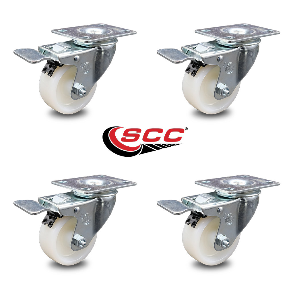 Service Caster 3 Inch Nylon Wheel Swivel Top Plate Caster Set with ...