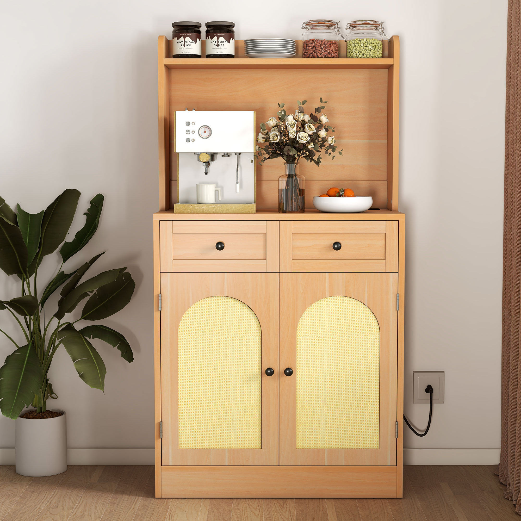 Beachcrest Home™ 59''H Wood Standard Baker's Rack With Power Outlet ...