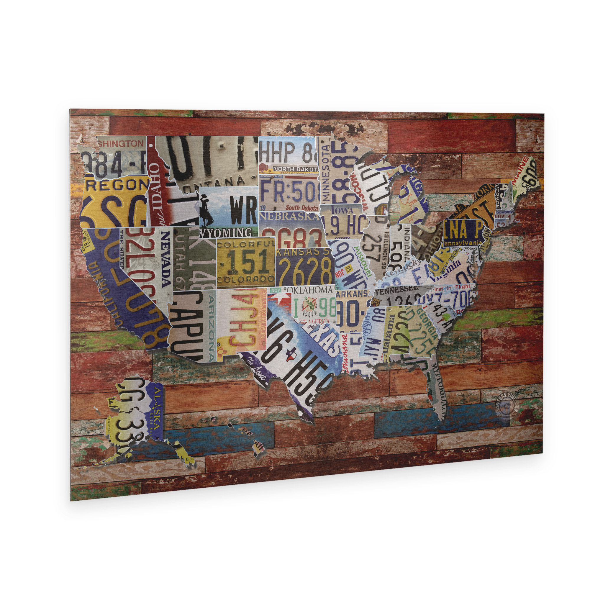 Trinx Masters Fine Art 'USA License Plate On Colorful Wood' Floating ...