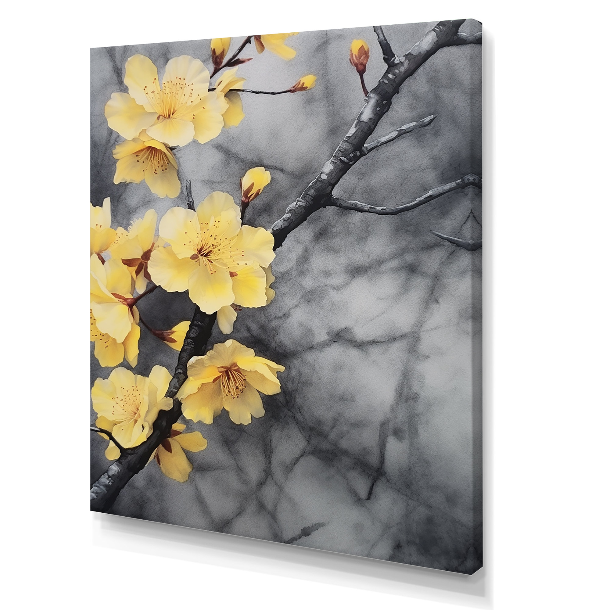 Winston Porter Yellow And Gray Cherry Blossoms Tree On Canvas Print ...