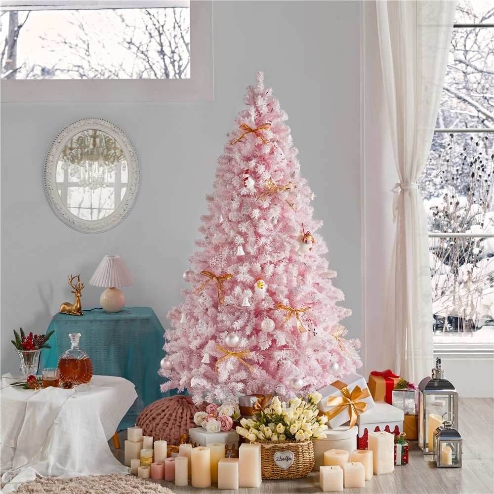 The Holiday Aisle® Pink Spruce Flocked/Frosted Christmas Tree with 250 ...