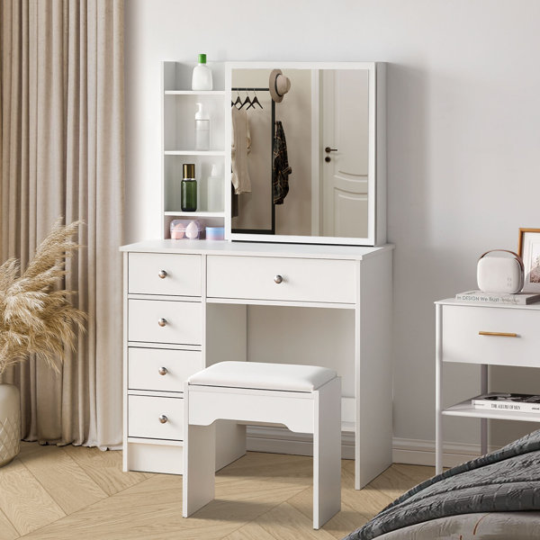 17 Stories Dressing Table,Vanity Table Set With Sliding Mirror ...
