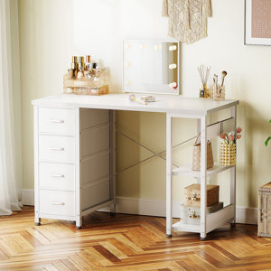 Inbox Zero Home Office Desk With 4-tier Fabric Drawers,writing Desk ...